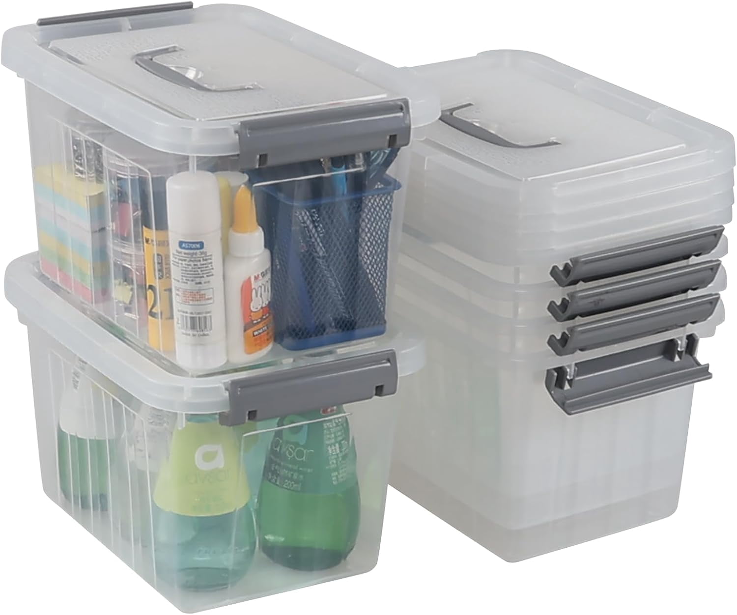 6 Quart Clear Plastic Storage Latching Bins with Handle, Small Plastic ...