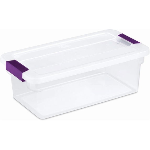 6 Quart Clearview Latch Storage Container with Plum Handles, Durable ...