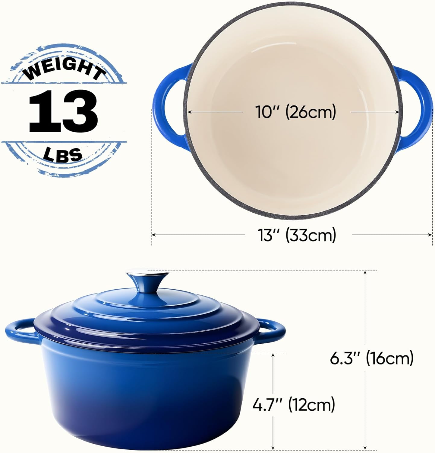 6 Quart Dutch Oven Pot with Lid, Non Stick Enameled Cast Iron Dutch ...