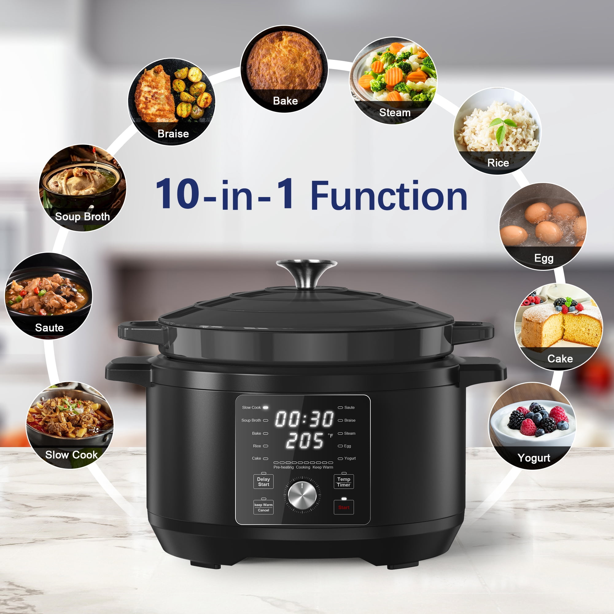 6-Quart Electric Round Dutch Oven, 5-in-1: Braise, Slow Cook, Sear ...