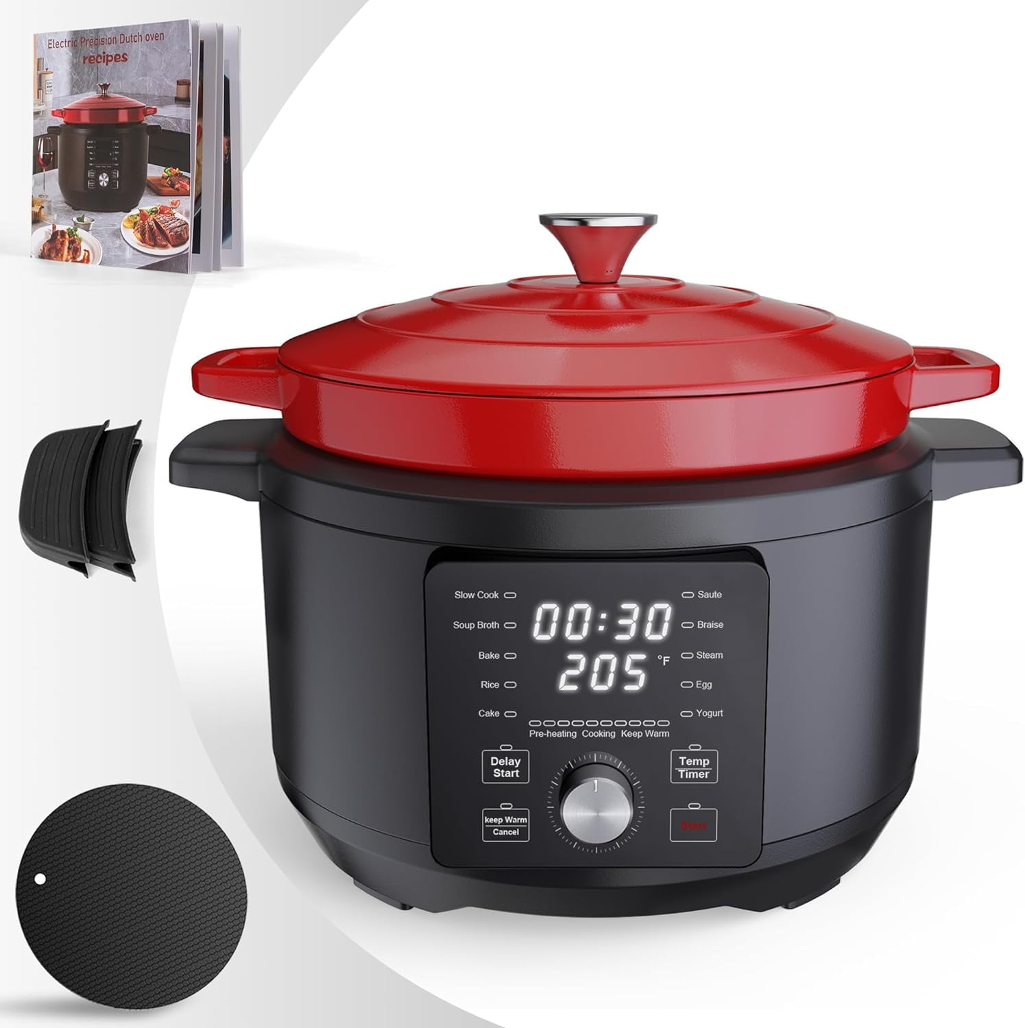 6-Quart Enameled Cast Iron Dutch Oven, 1500W Large Electric Cooking Pot ...