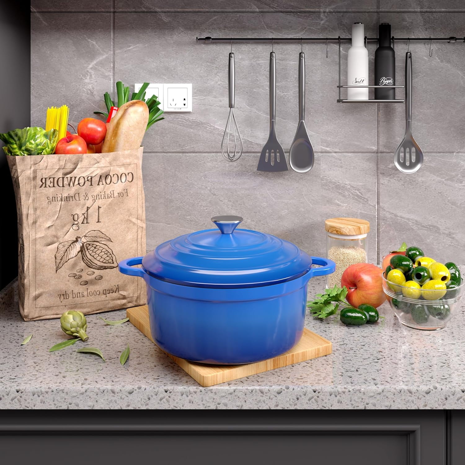 6 Quart Enameled Cast Iron Dutch Oven Pot with Lid, Dual Handle for ...