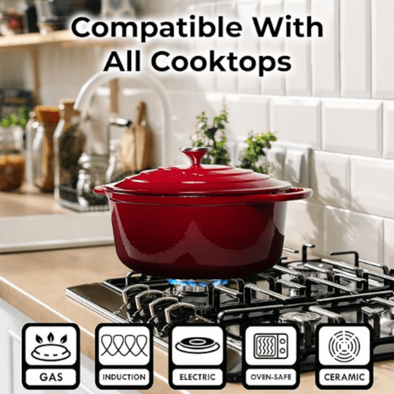 6 Quart Enameled Cast Iron Dutch Oven Pot with Lid – Premium Durability ...