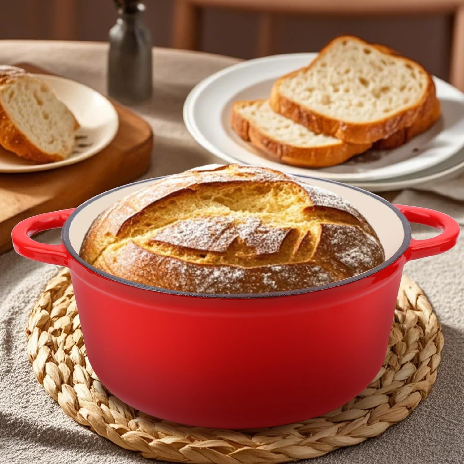 6 Quart Enameled Cast Iron Dutch Oven Pot with Lid and Silicone ...