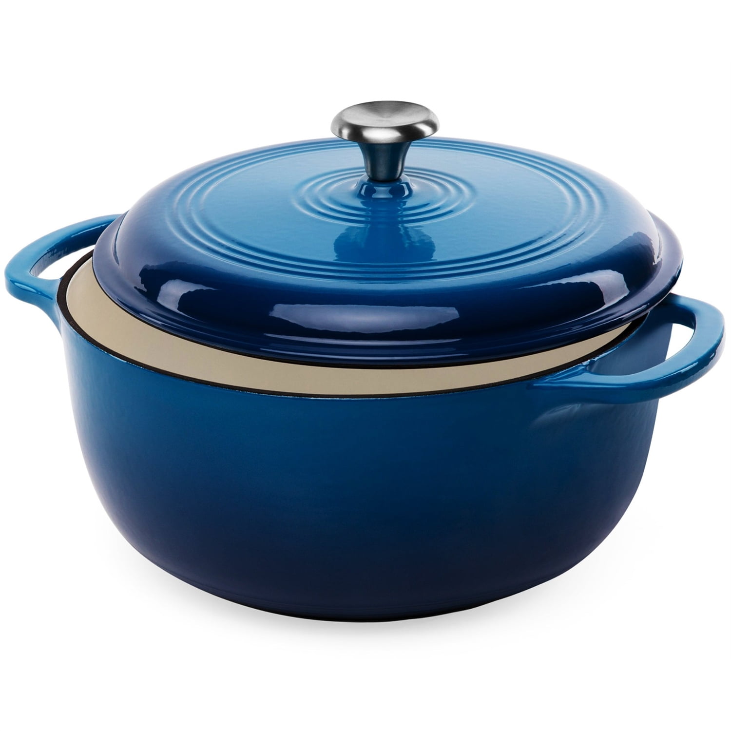 6 Quart Large Blue Enamel Cast-Iron Dutch Oven Kitchen Cookware ...