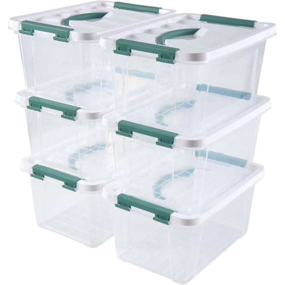 Green Handle 6 Quart Clear Plastic Stackable Storage Latch Bins, Pack ...