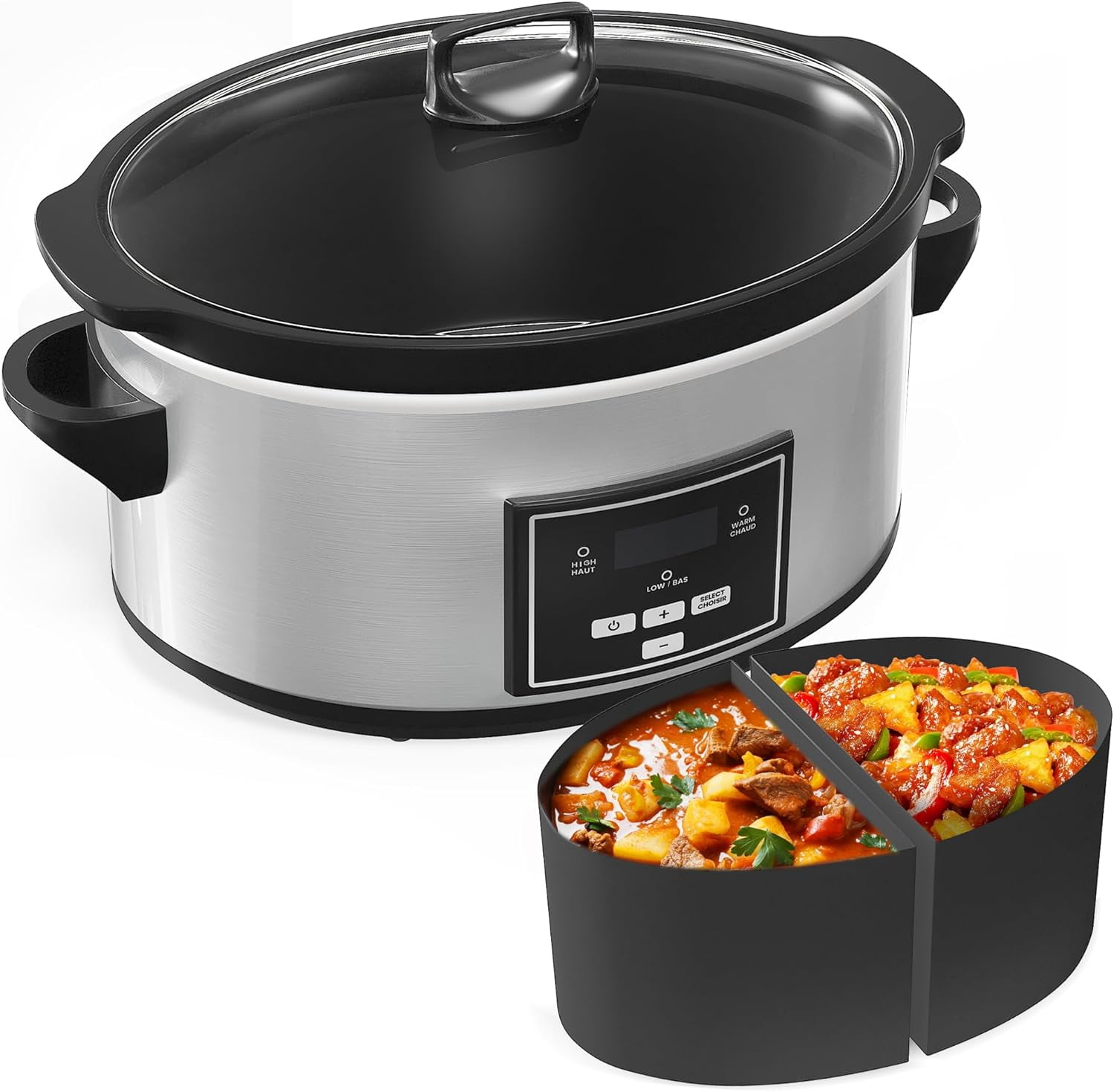 6 Quart Programmable Slow Cooker with Silicone Divider, Multi Slow ...