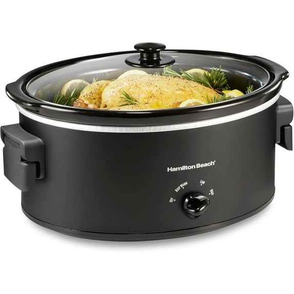 6 Quart Slow Cooker with Space-Saving Folding Handles 3 Heat Settings ...