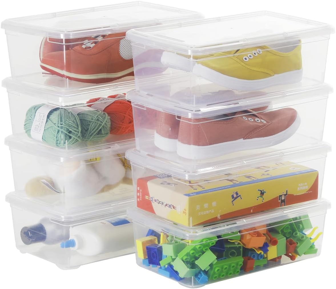 6 Quart Stackable Plastic Storage Shoebox, BPA-Free Nestable Container ...