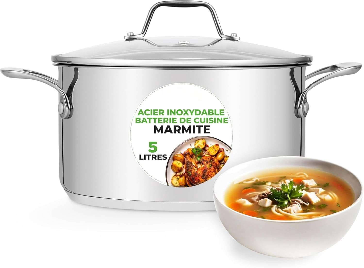 6-Quart Stainless Steel Stockpot - 18/8 Grade Heavy-Duty Induction ...