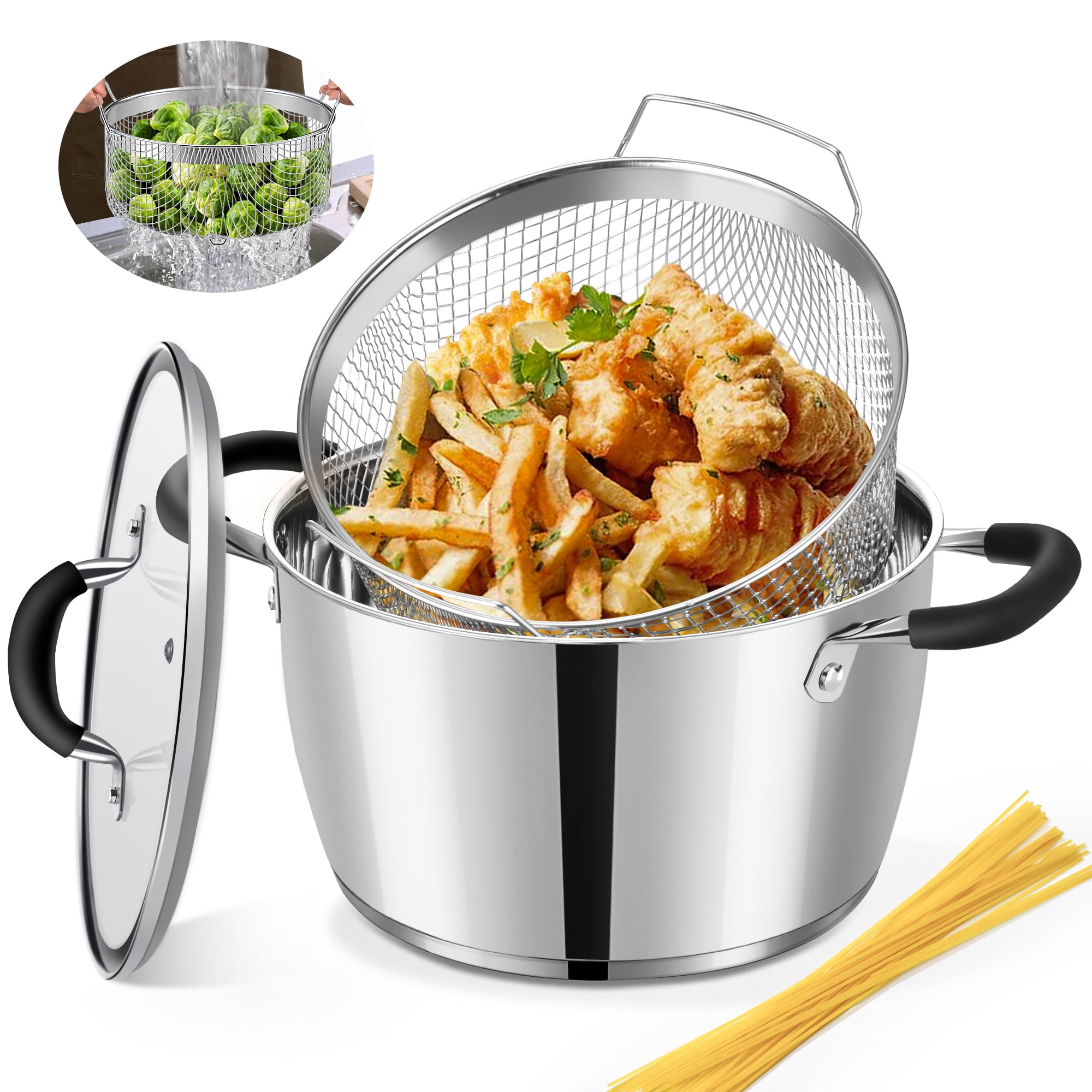 6 Quart Stainless Steel Stockpot with Deep Fryer Basket, Stainless ...