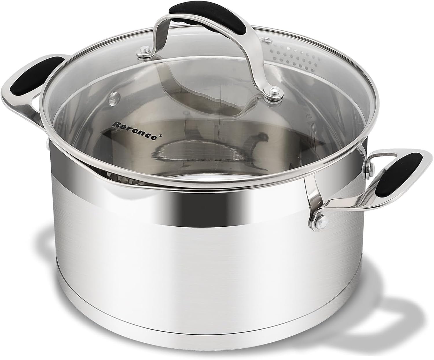 6-Quart Stainless Steel Stockpot – Silicone Handles, Pout Spouts, Clear ...