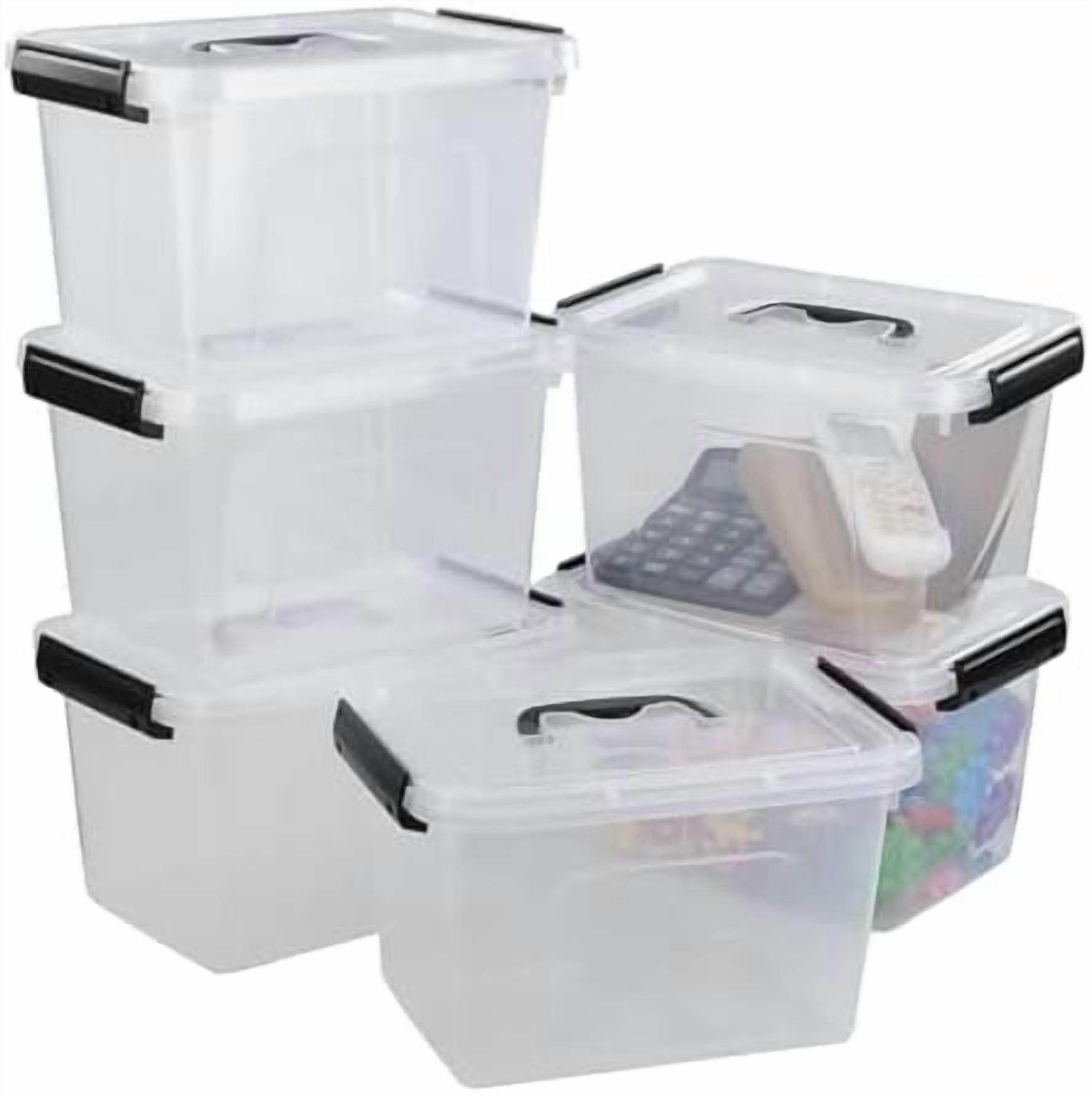 6 Quart Versatile Storage Bins with Handle and Secure Latching Buckles ...
