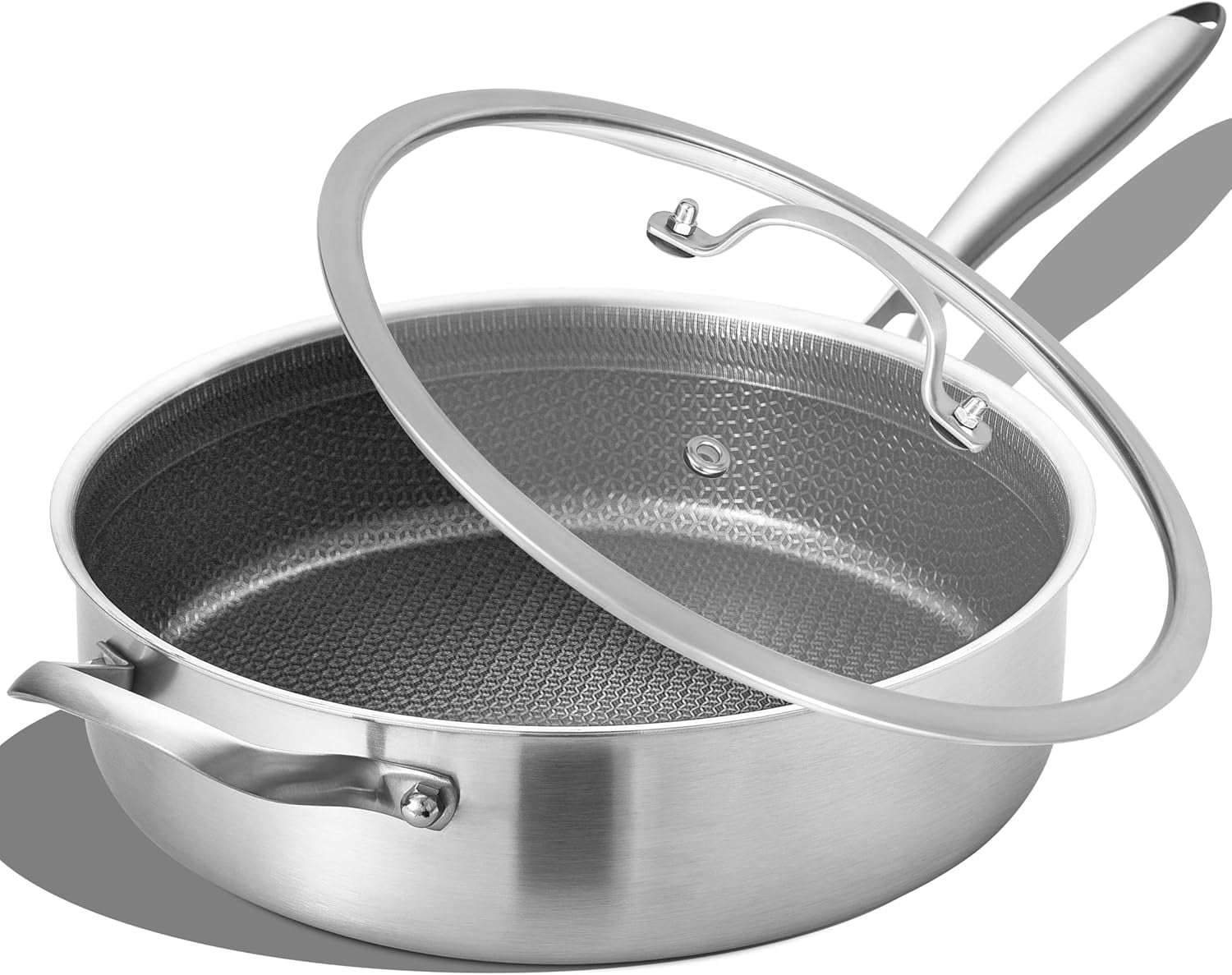 6 Quarts Hybrid Non Stick Tri-Ply Stainless Steel Sauté Pan with Lid,12 ...