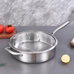 Cook N Home Deep Saute Pan with Lid 4 Quart, Tri-Ply Clad Stainless ...