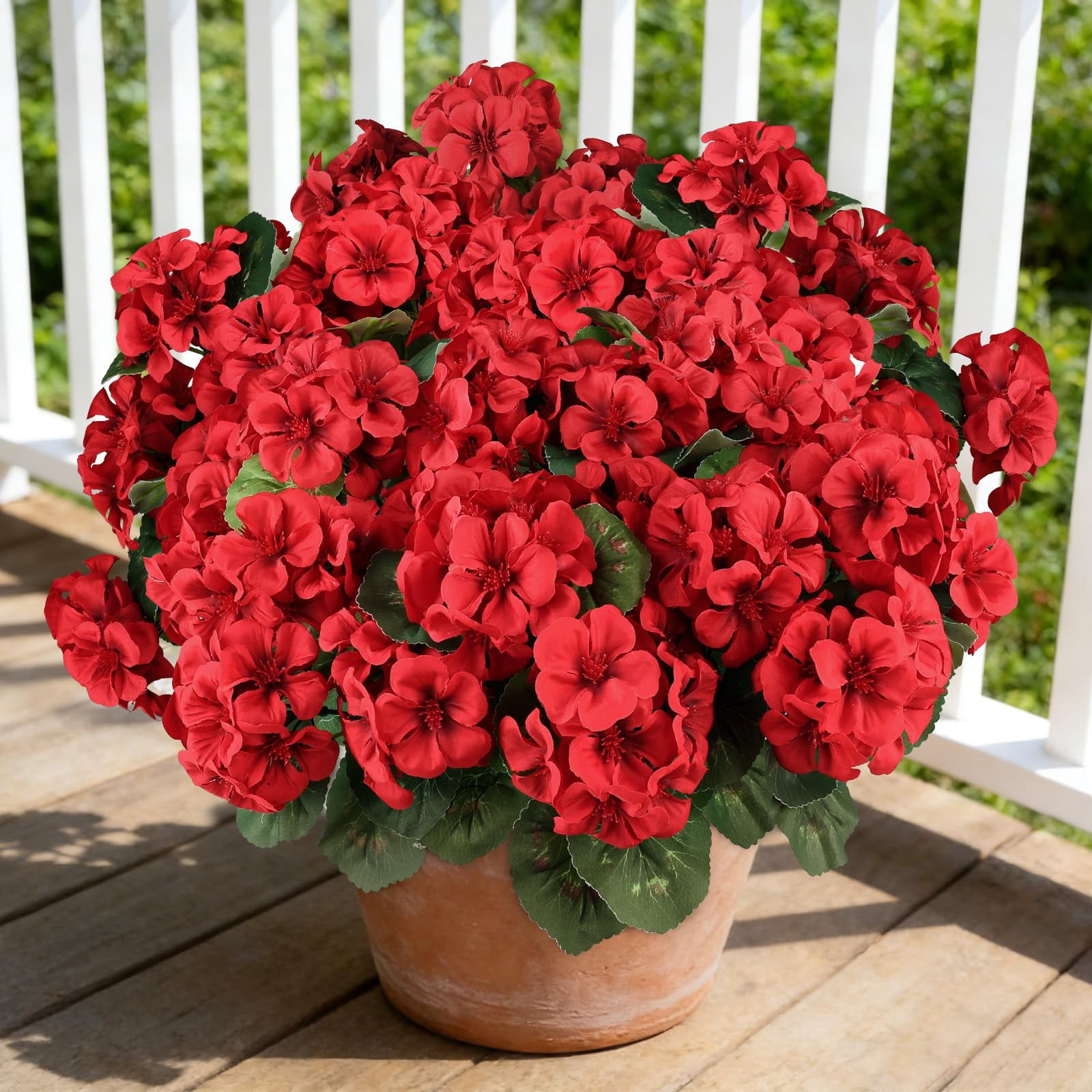 6 Red Artificial Geranium Flowers, Silk UV Resistant Faux Floral for ...