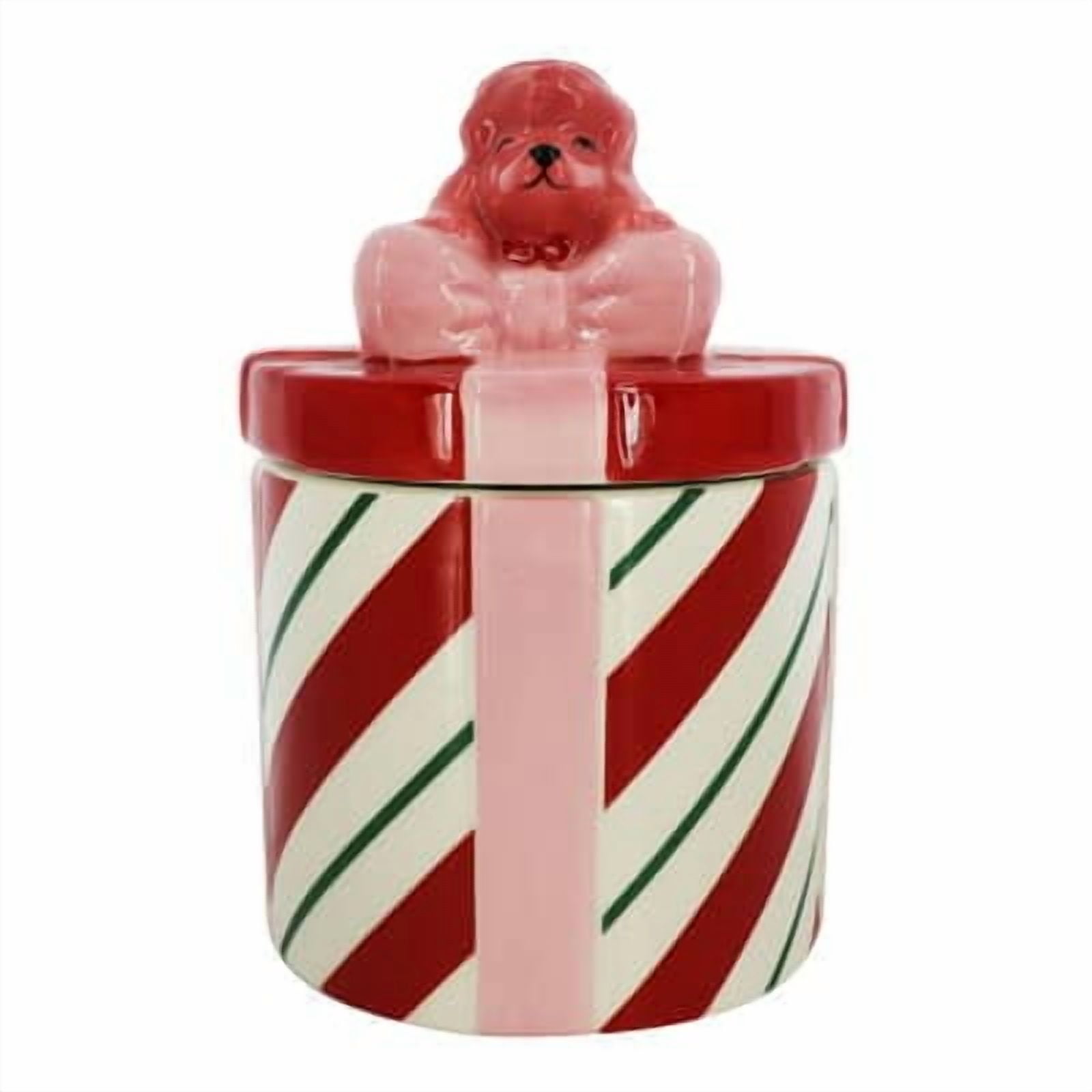 6" Red & White Peppermint Stripe with Dog Ceramic Container by Ashland ...