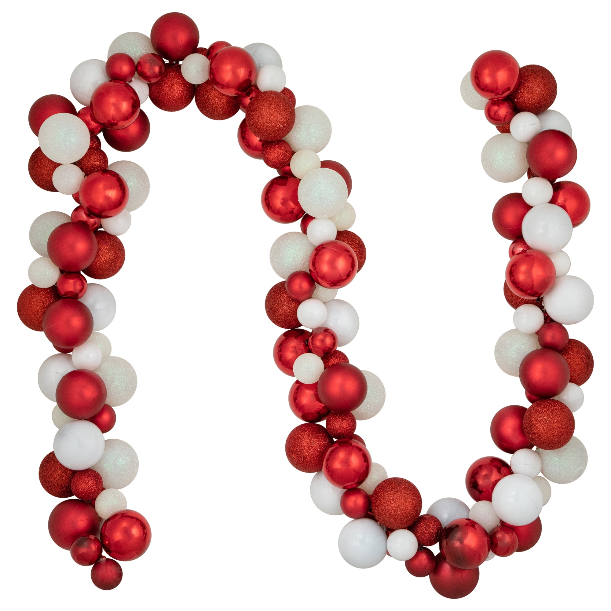6' Red and White 3-Finish Shatterproof Ball Christmas Garland - Walmart.com