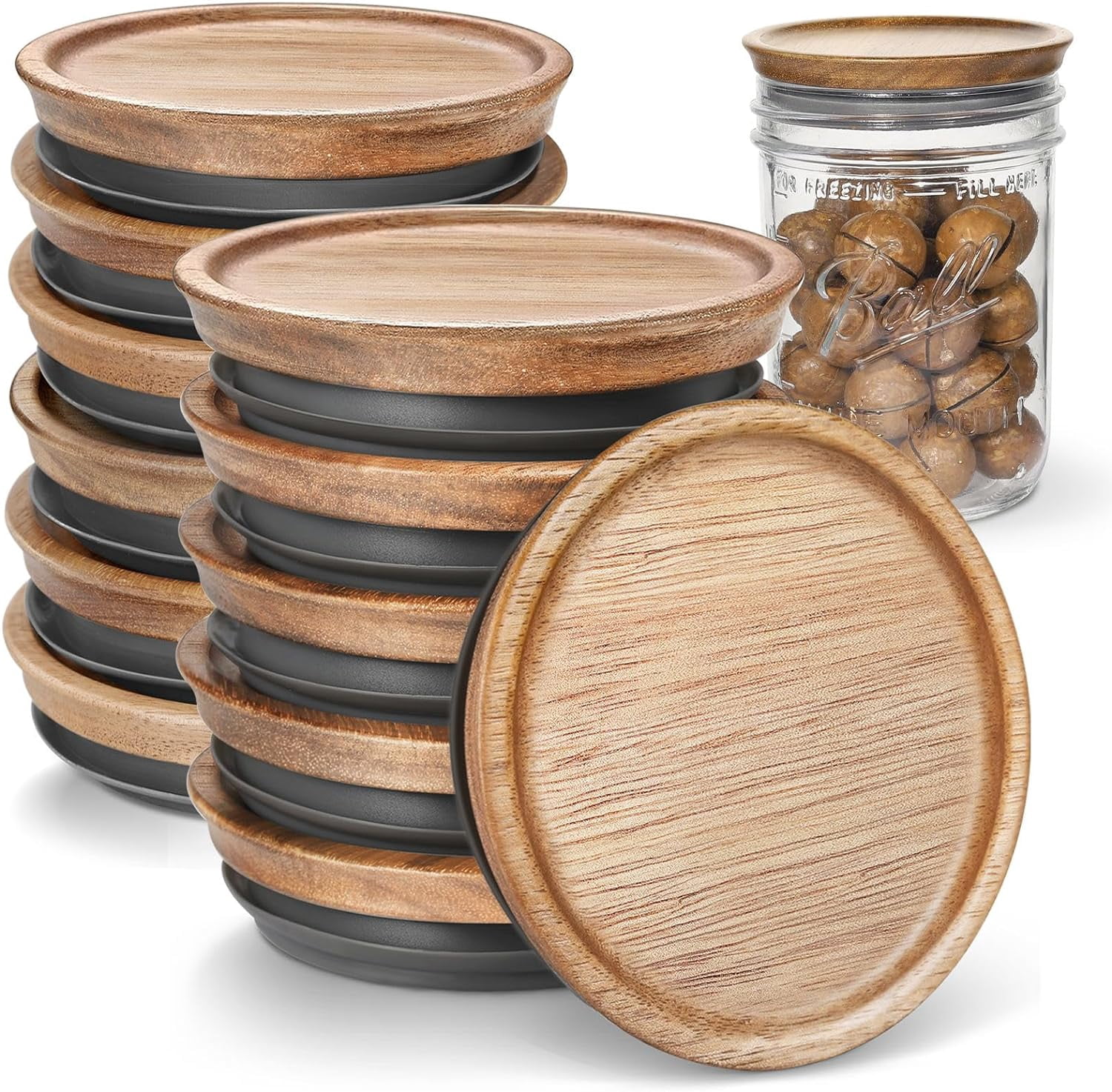 6 Regular Mouth and 6 Wide Mouth Wooden Mason Jar Lids for Ball/Mason ...