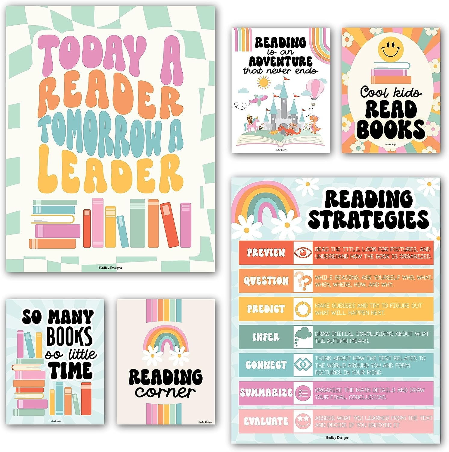 6 Retro Reading Posters for Classroom Library Decorations for School ...