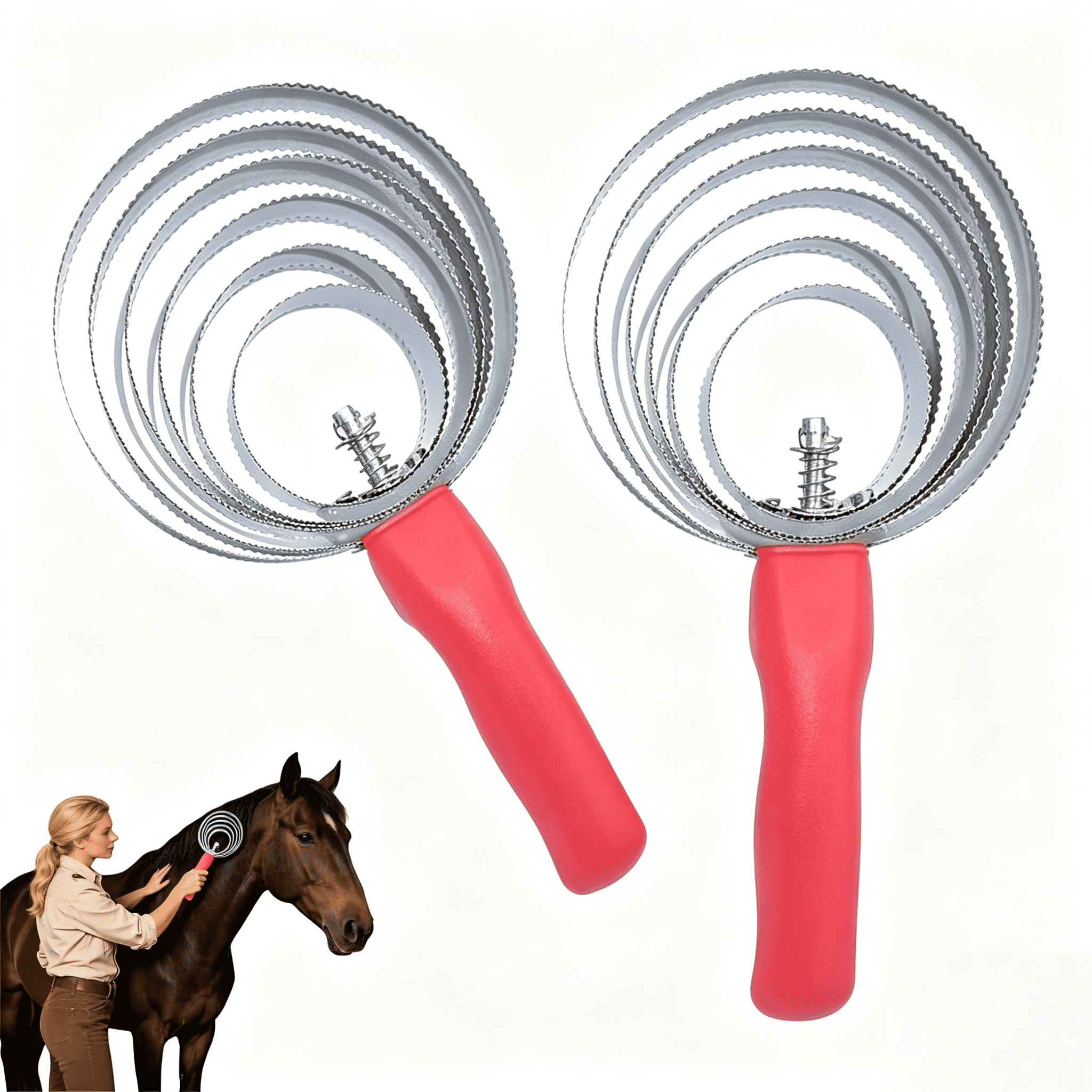 6-Ring Curry Comb Horse Brush, Reversible Stainless Steel Shedding Comb ...