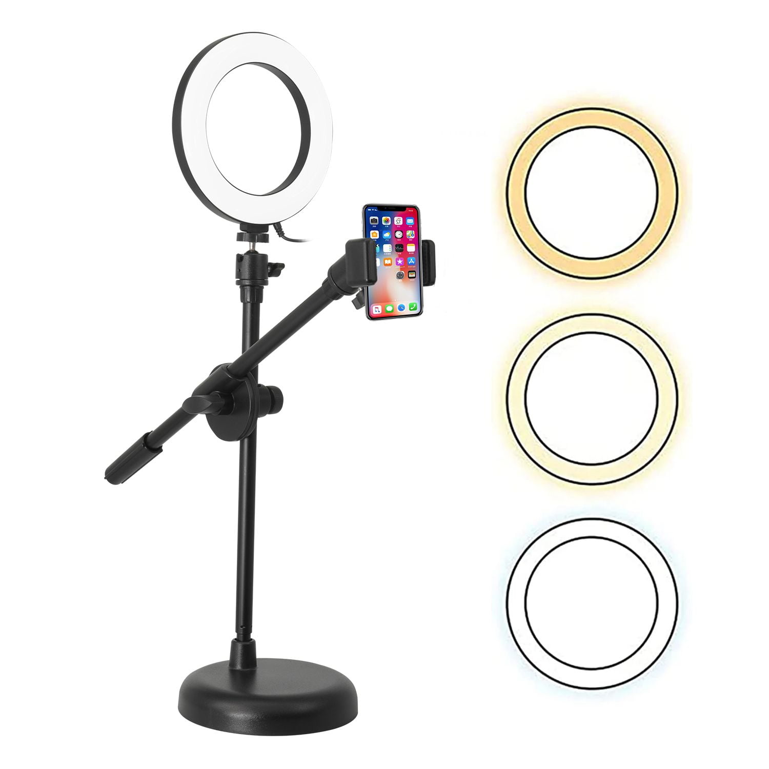 6'' Ring Light Overhead Phone Mount LED Circle Lights 360° Adjustable ...