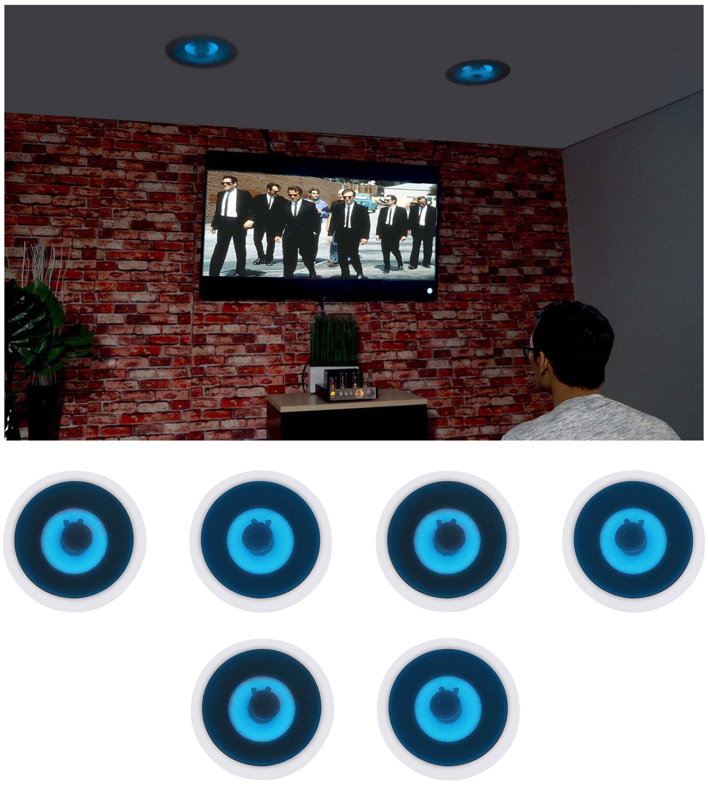 6) Rockville HC65B-LED 6.5" 500 Watt In-Ceiling Home Theater Speakers w/Blue LED - Walmart.com