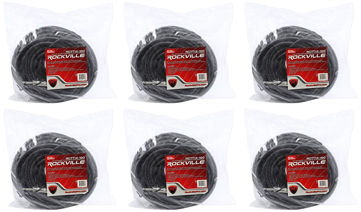 6 Rockville RCTT12100 100' 12 AWG 1/4" TS to 1/4" TS Speaker Cable 100% ...