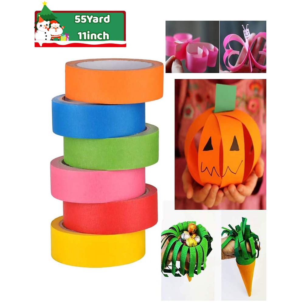 DEWEL 6 Roll Colored Masking Tape, 1 Inch x 55 Yard, Rainbow Painters ...