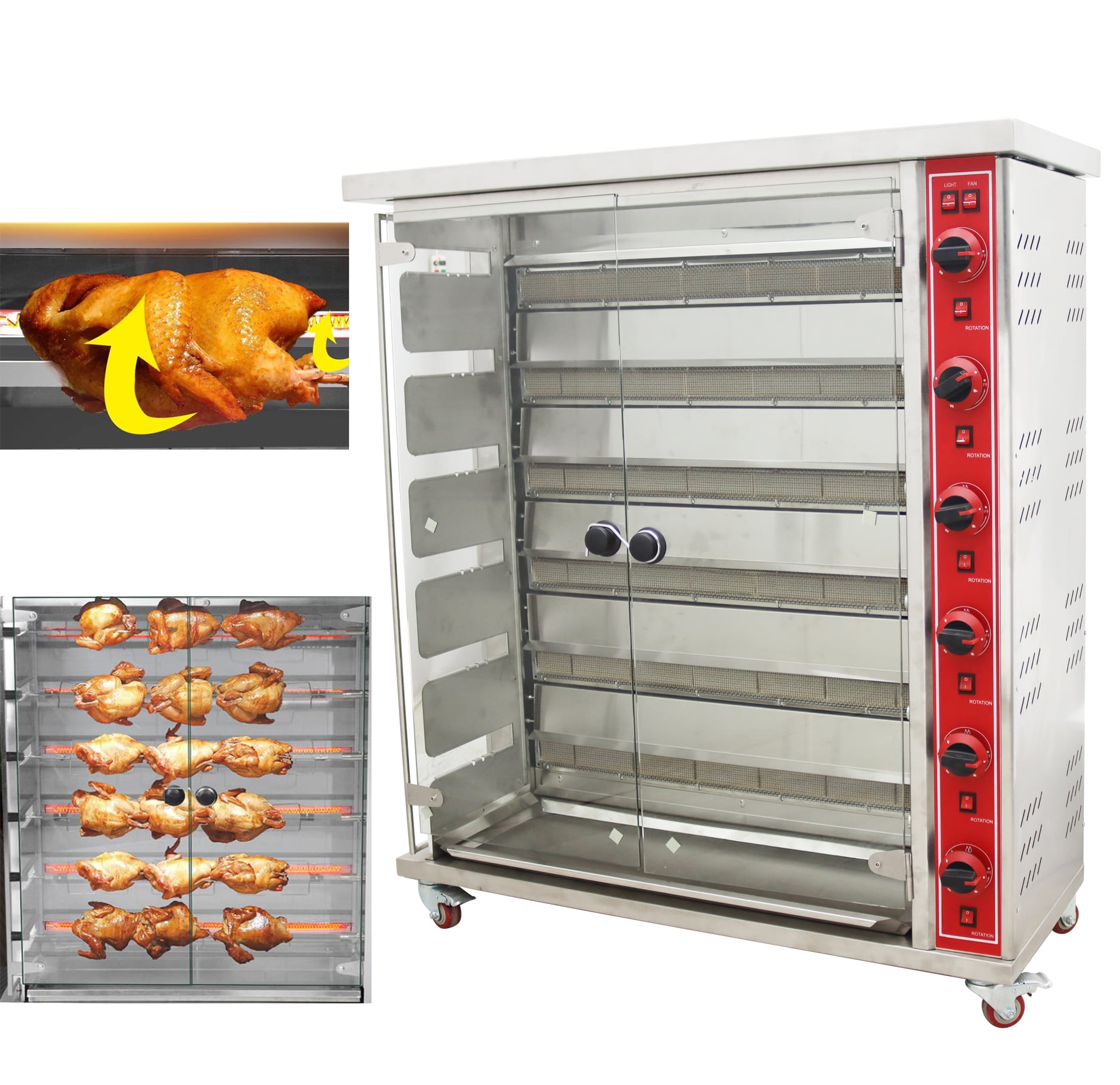 6-Roll Roast Chicken Rotisserie Machine Oven Vertical Gas Rotating Rod ...
