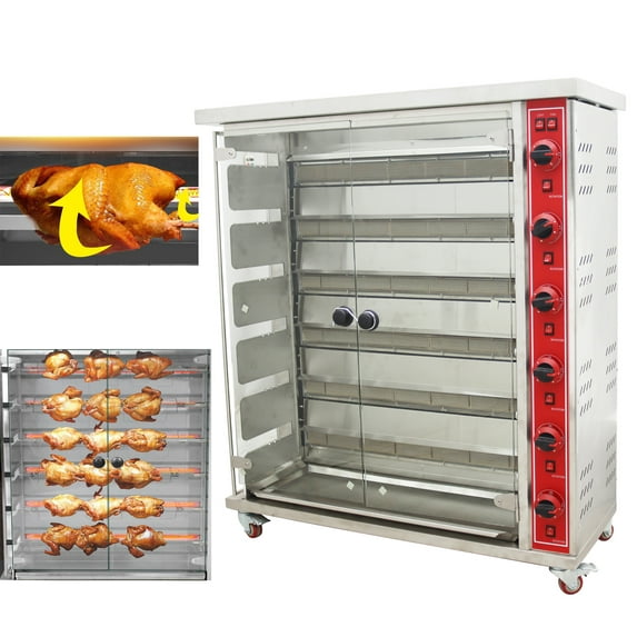 6-Roll Roast Chicken Rotisserie Machine Oven Vertical Gas Rotating Rod ...