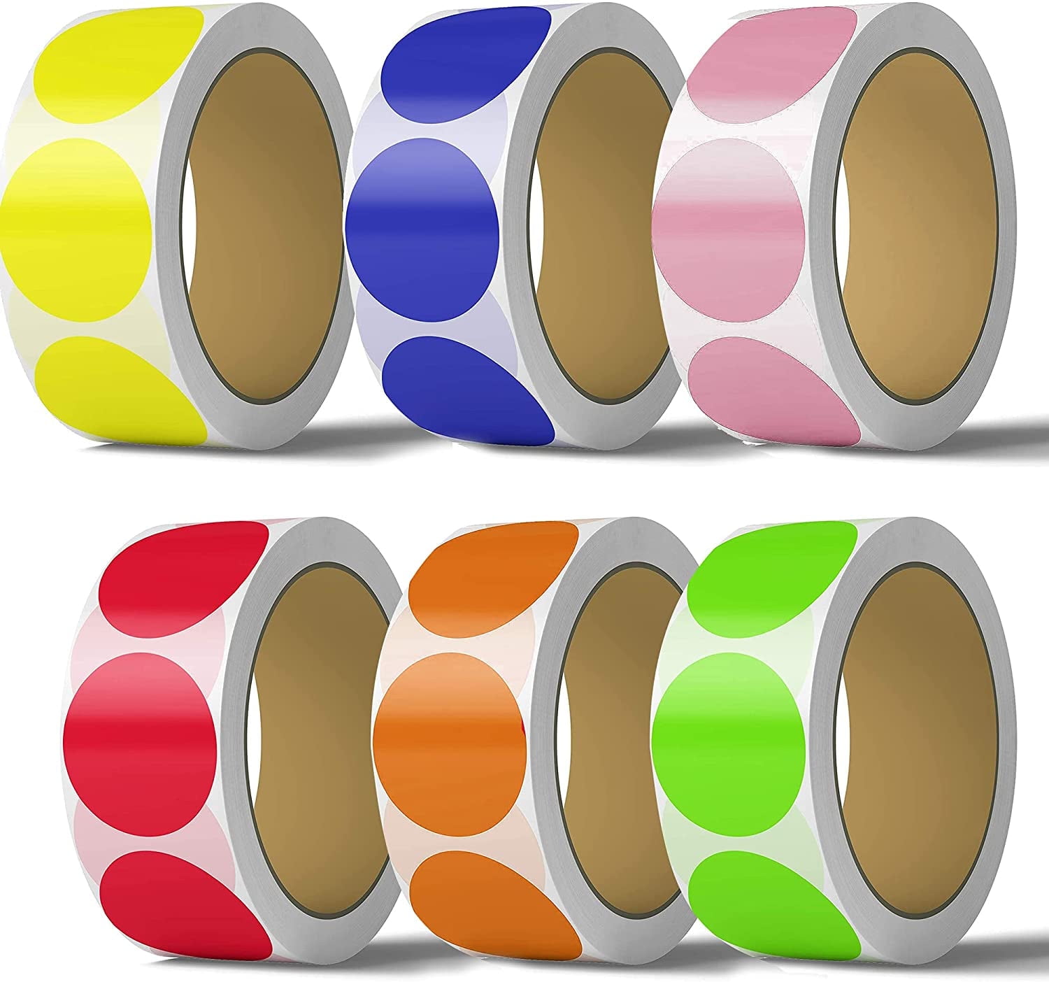 6 Rolls of 1" Dot Matte Multi Color Code Labels (Red, Blue, Green ...