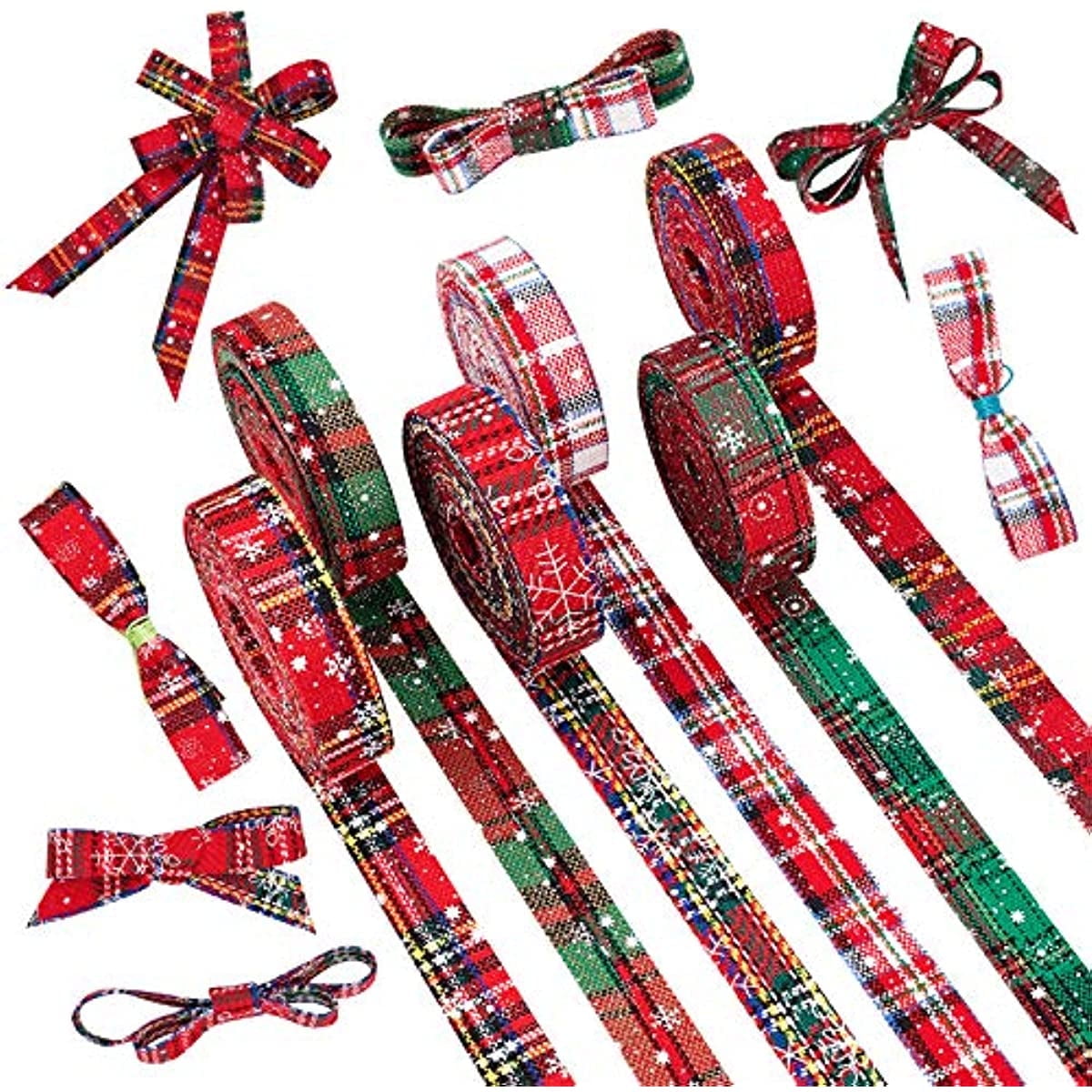 6 Rolls 1 Yards/Roll 1 Inch Christmas Plaid Ribbon Snowflake Plaid Burlap Ribbon Christmas ...