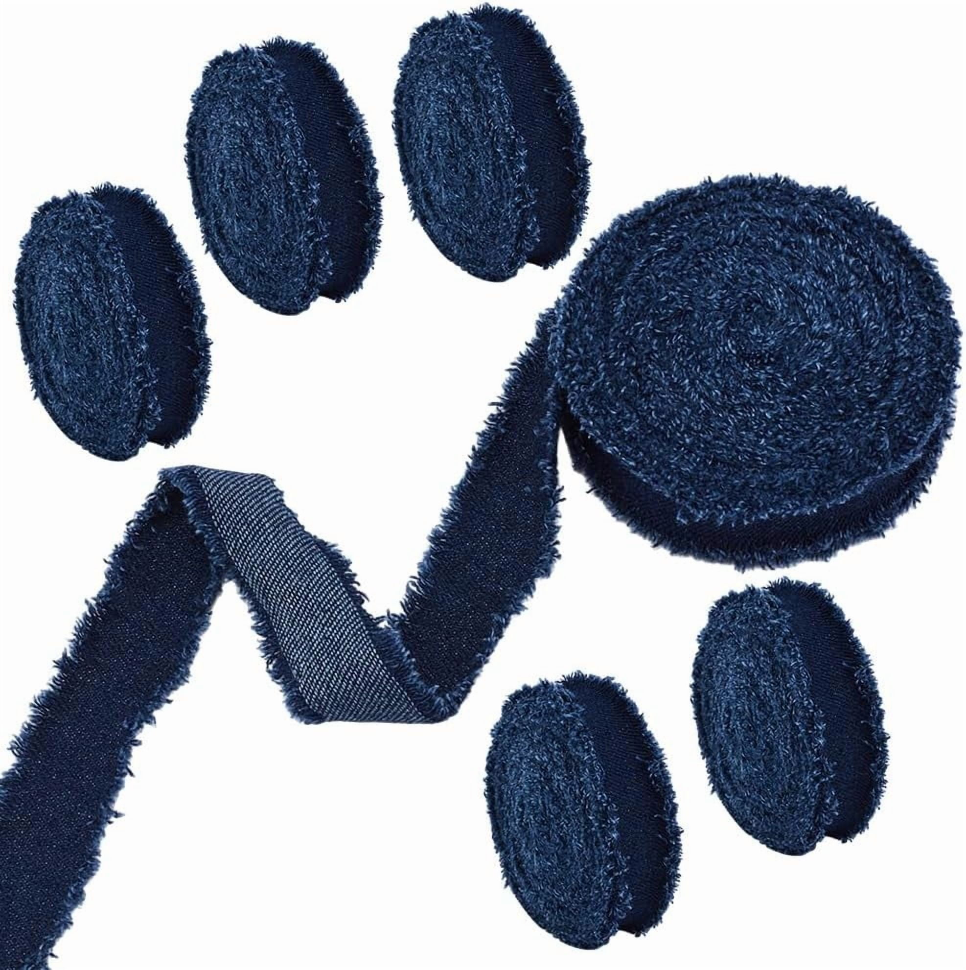 6 Rolls 1" x 10.2Yd Denim Blue Ribbon Polyester Fringe Ribbon Vintage ...