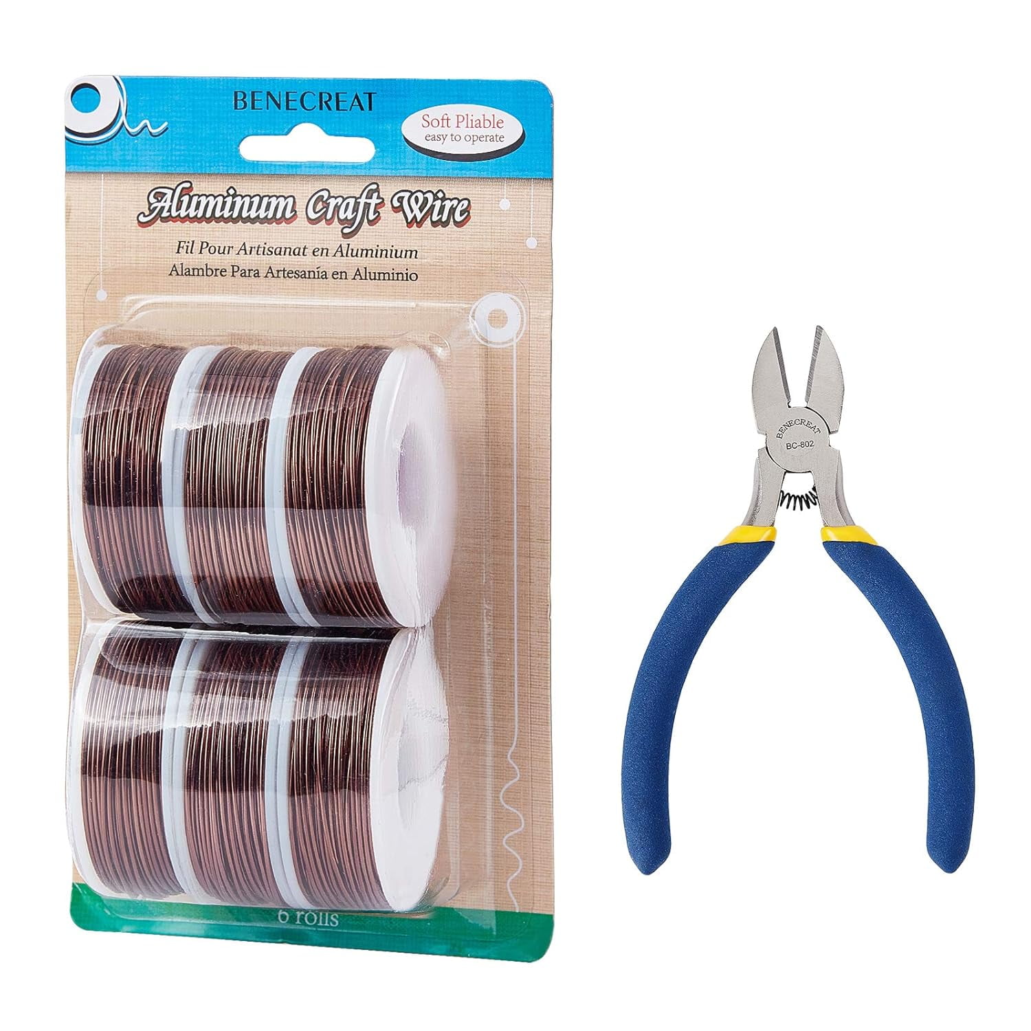6 Rolls 18 Gauge Aluminum Craft Wire with Side Cutting Plier 450 Feet ...