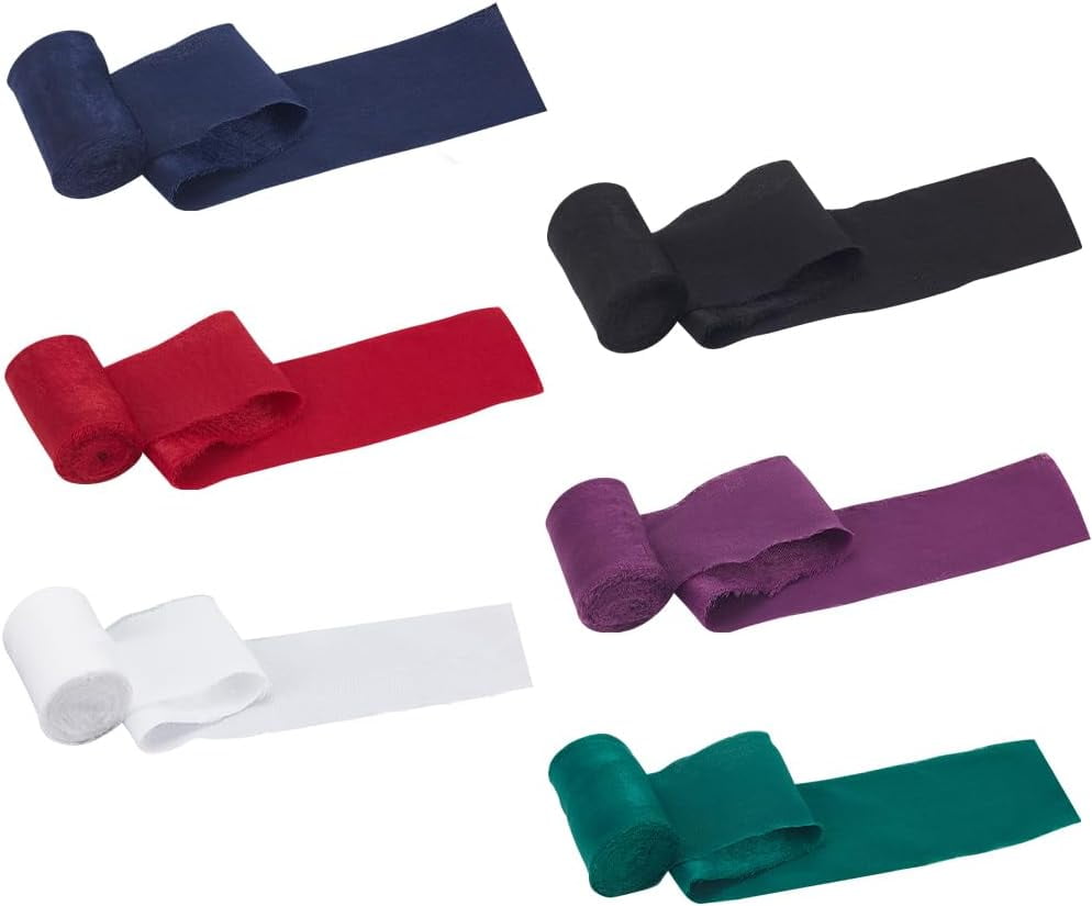 6 Rolls 18 Yards Wrapping Polyester Ribbon 6 Colors 2 inch Wide Fringe ...