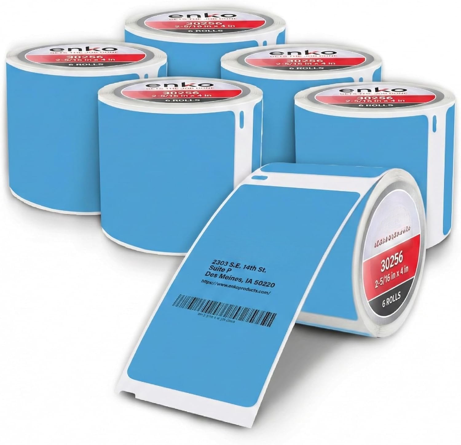 [6 Rolls, 1800 Direct Thermal Labels] Blue/Cyan Colored Compatible for ...