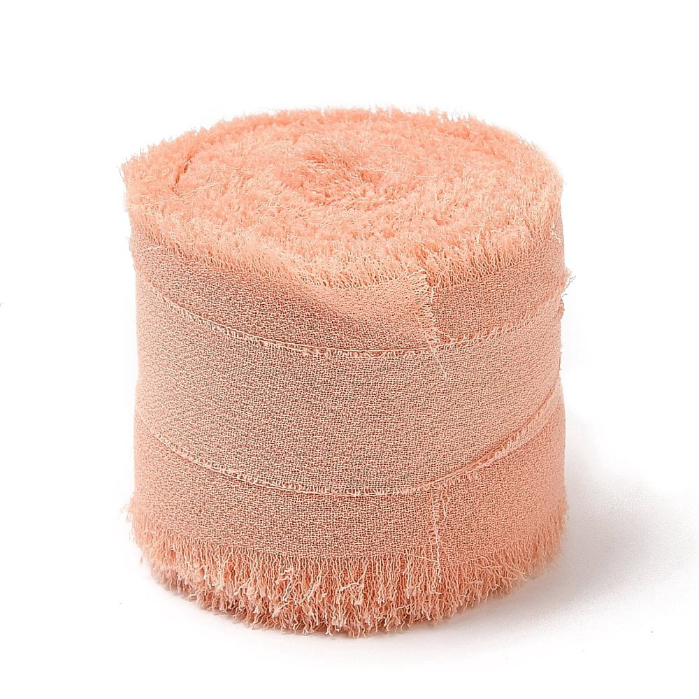 6 Rolls 42 Yards 1.5 Inch Pink Chiffon Ribbon Fringe Ribbons Frayed ...