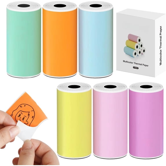 6 Rolls 53mm Mini Thermal Printer Stickers Paper, Multicolor Mini ...