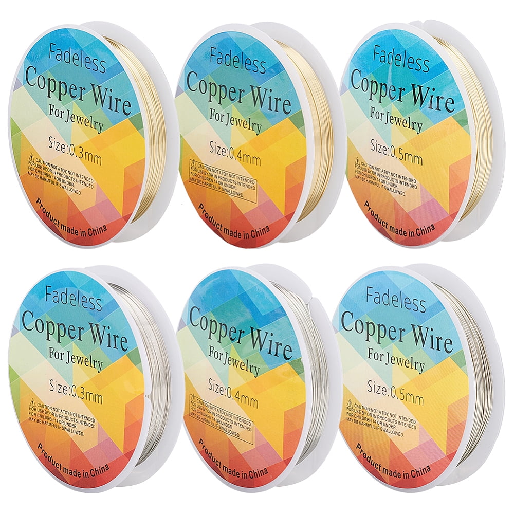 6 Rolls 6 Style Copper Jewelry Wire Round Platinum Light Gold 24~28 ...