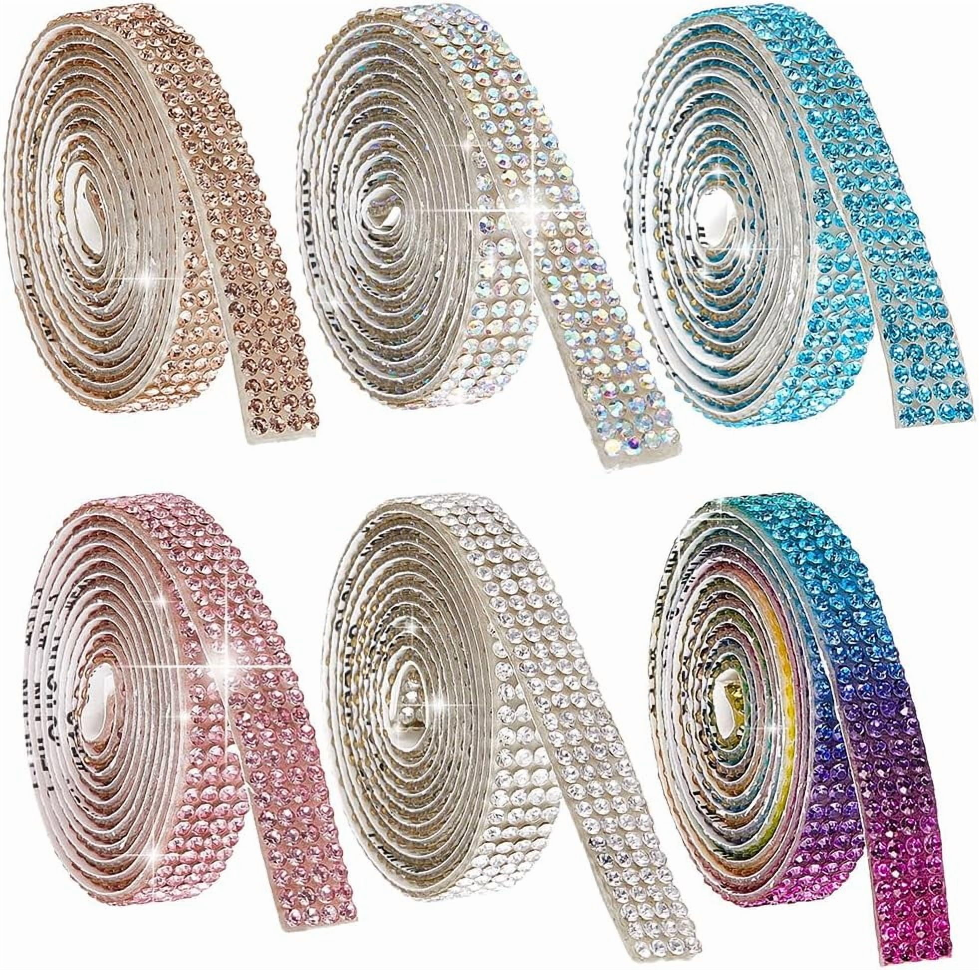 6 Rolls 6 Yards 4 Rows Colorful Rhinestone Ribbons Rhinestones Tape ...