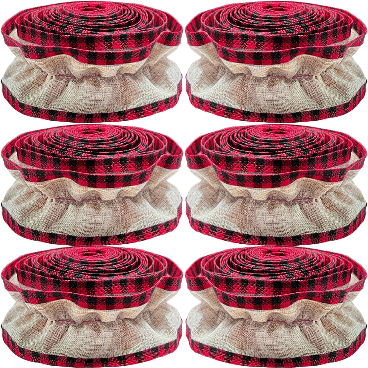 6 Rolls 9Ft Christmas Tree Ribbon Garland Burlap Buffalo Plaid ...