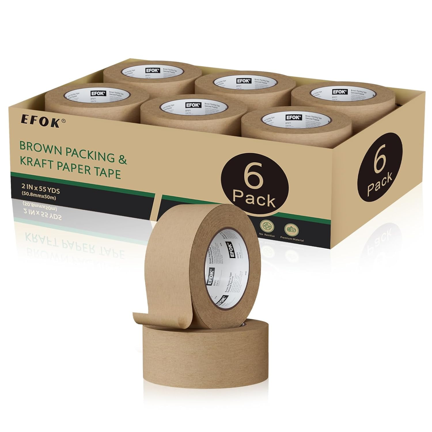 6 Rolls Brown Packing Tape 2 Inch Bulk, 2025 Upgrade Kraft Paper ...