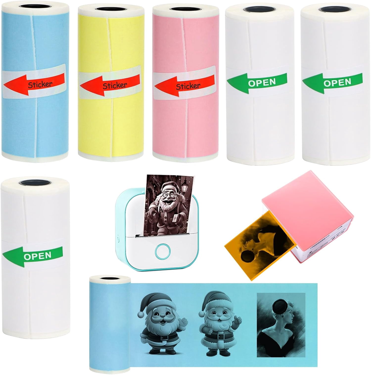 6 Rolls Colored Thermal Sticker Paper for T02/M02/M02S Mini Printer ...