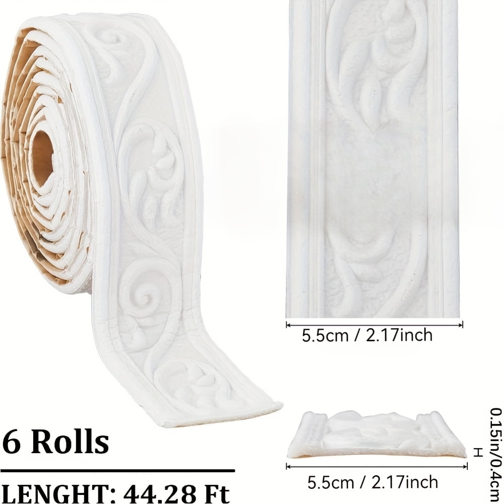 6 Rolls Crown Molding, 3D Flexible Foam Wall Trim, 532 x 2in Peel and ...