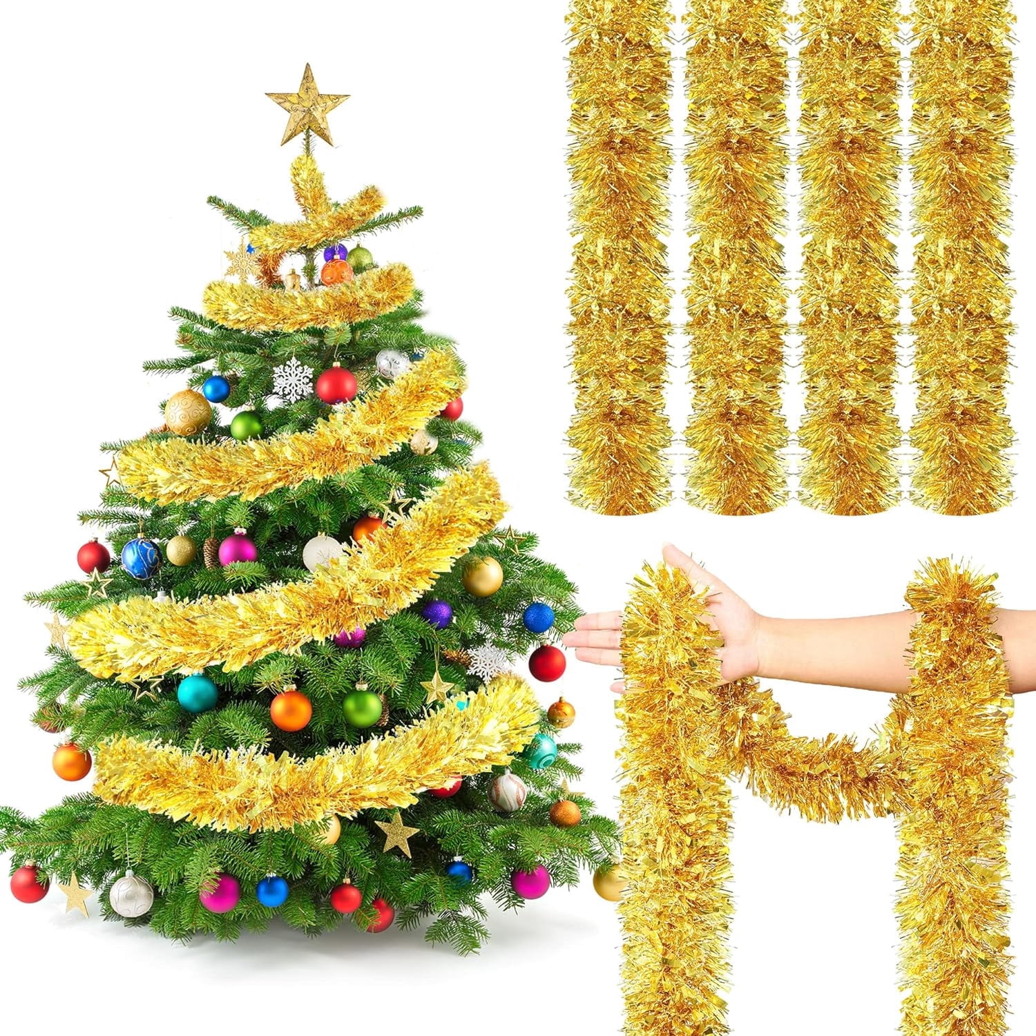 6 Rolls Gold Tinsel Garland Christmas Wedding Birthday Party Supplies ...