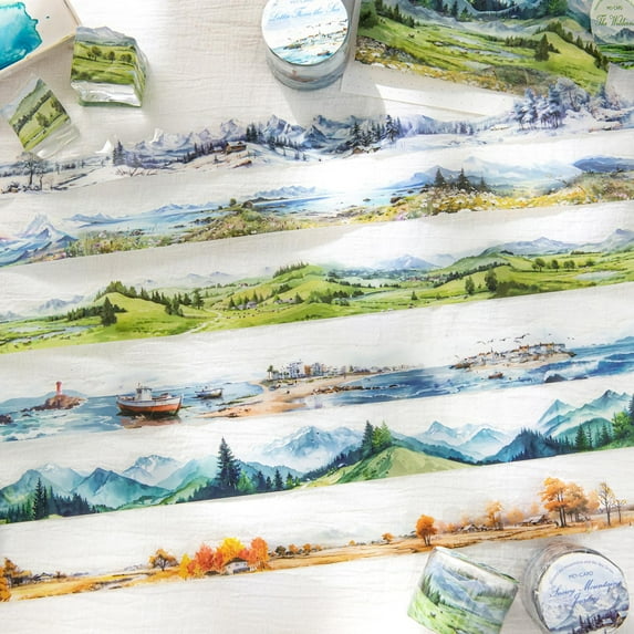 6 Rolls Landscape PET Tape,Transparent Nature Stickers for Scrapbook ...