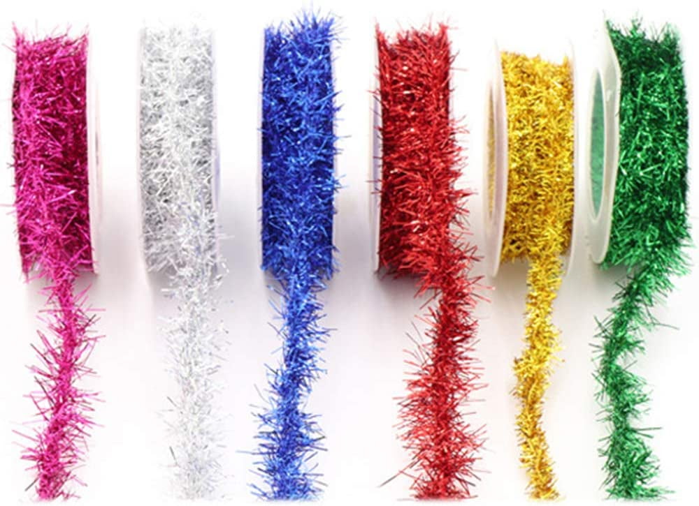 6 Rolls Metallic Glitter Ribbons Christmas Tinsel Garland for Holiday ...
