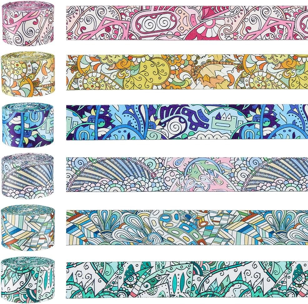 6 Rolls Patterned Polyester Webbing Belt 1.49inch Vintage Jacquard ...