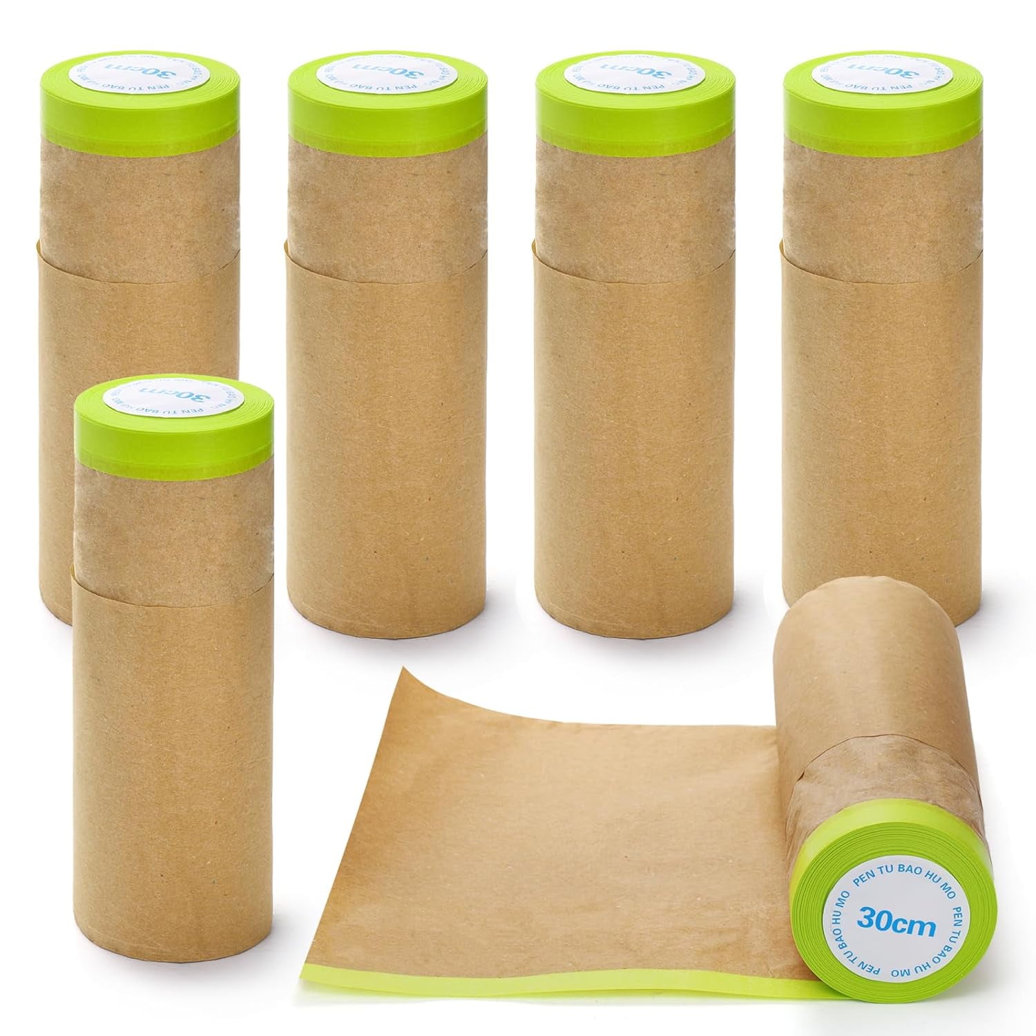 6 Rolls Pre-Taped Masking Paper for Painting, 12 Inch x 30 Feet Tape ...